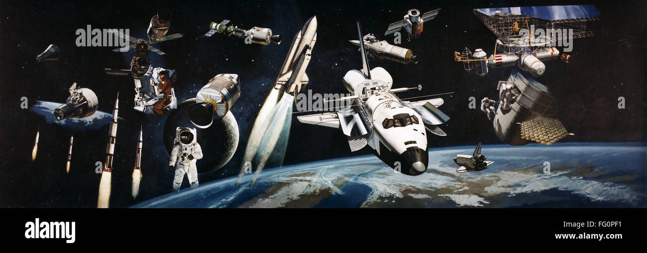 HISTORY OF SPACE FLIGHT. /nDrawing illustrating the history of manned ...