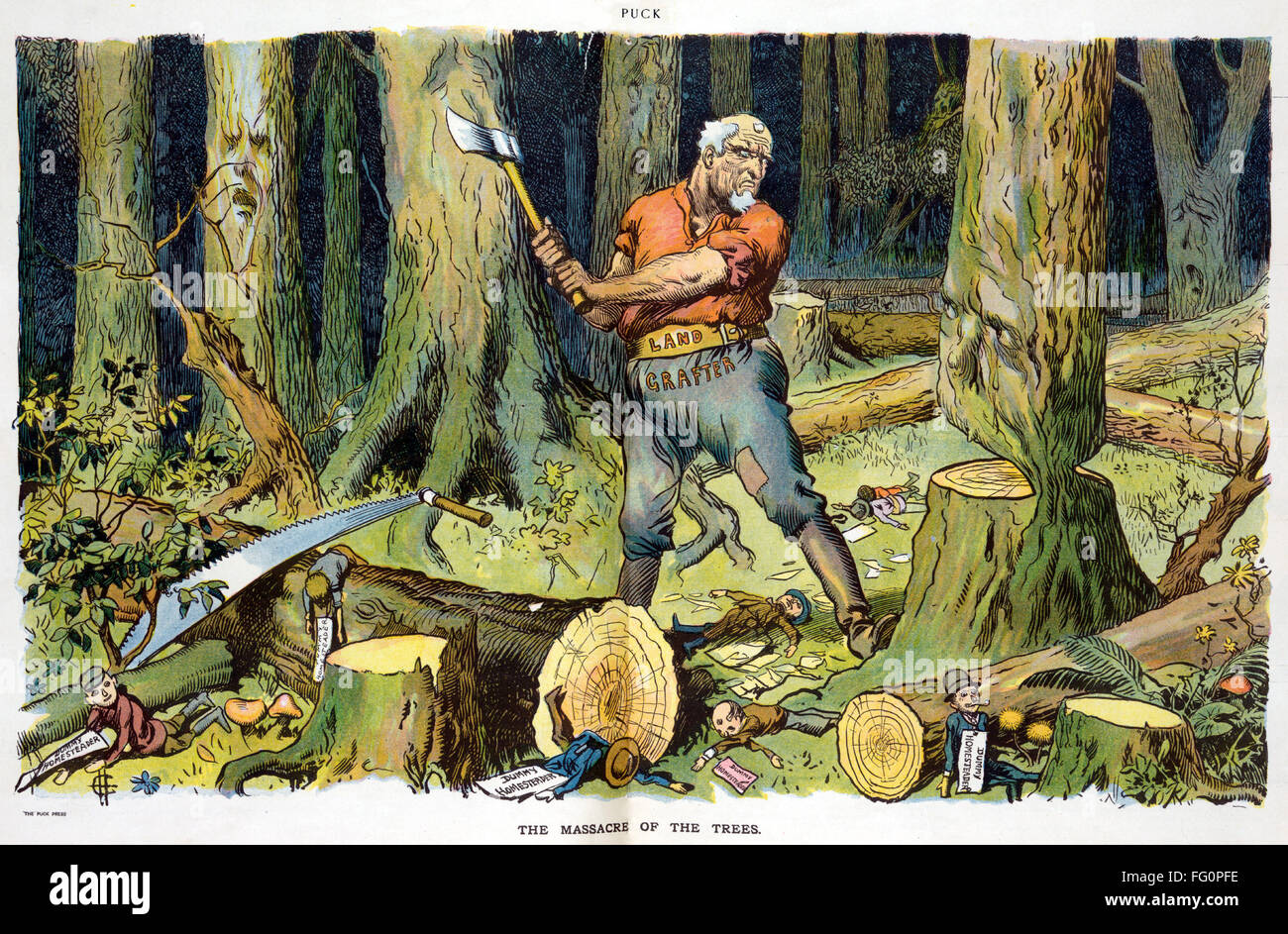 CARTOON: HOMESTEADER, 1907. /n'The Massacre of the Trees.' Illustration ...
