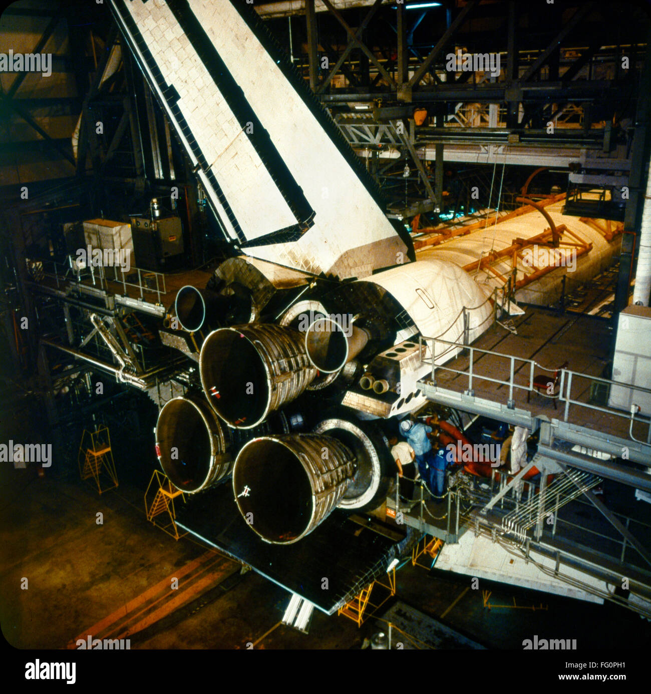 SPACE SHUTTLE: ASSEMBLY. /nEmployees working on a Space Shuttle at a ...