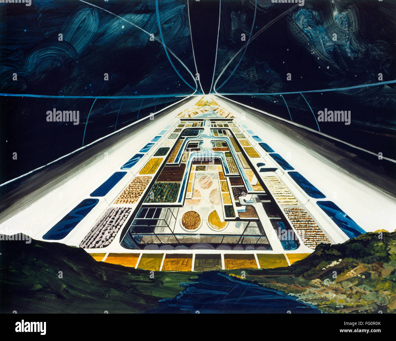 SPACE COLONY, 1975. /nArtist's conception of the agricultural area of a ...