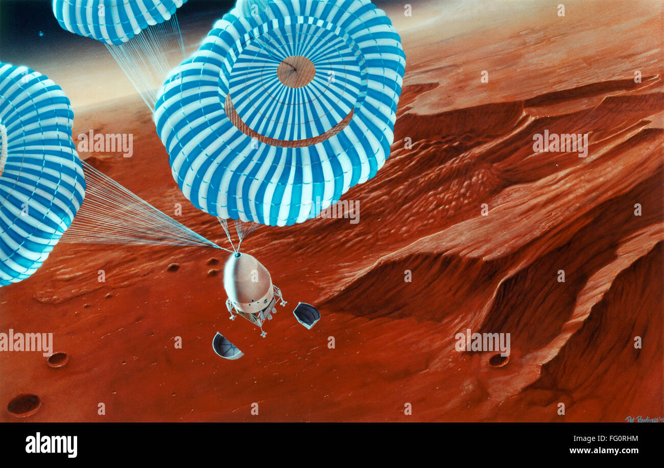 MARS: EXPLORATION. /nConceptual artwork of a spacecraft descending to ...