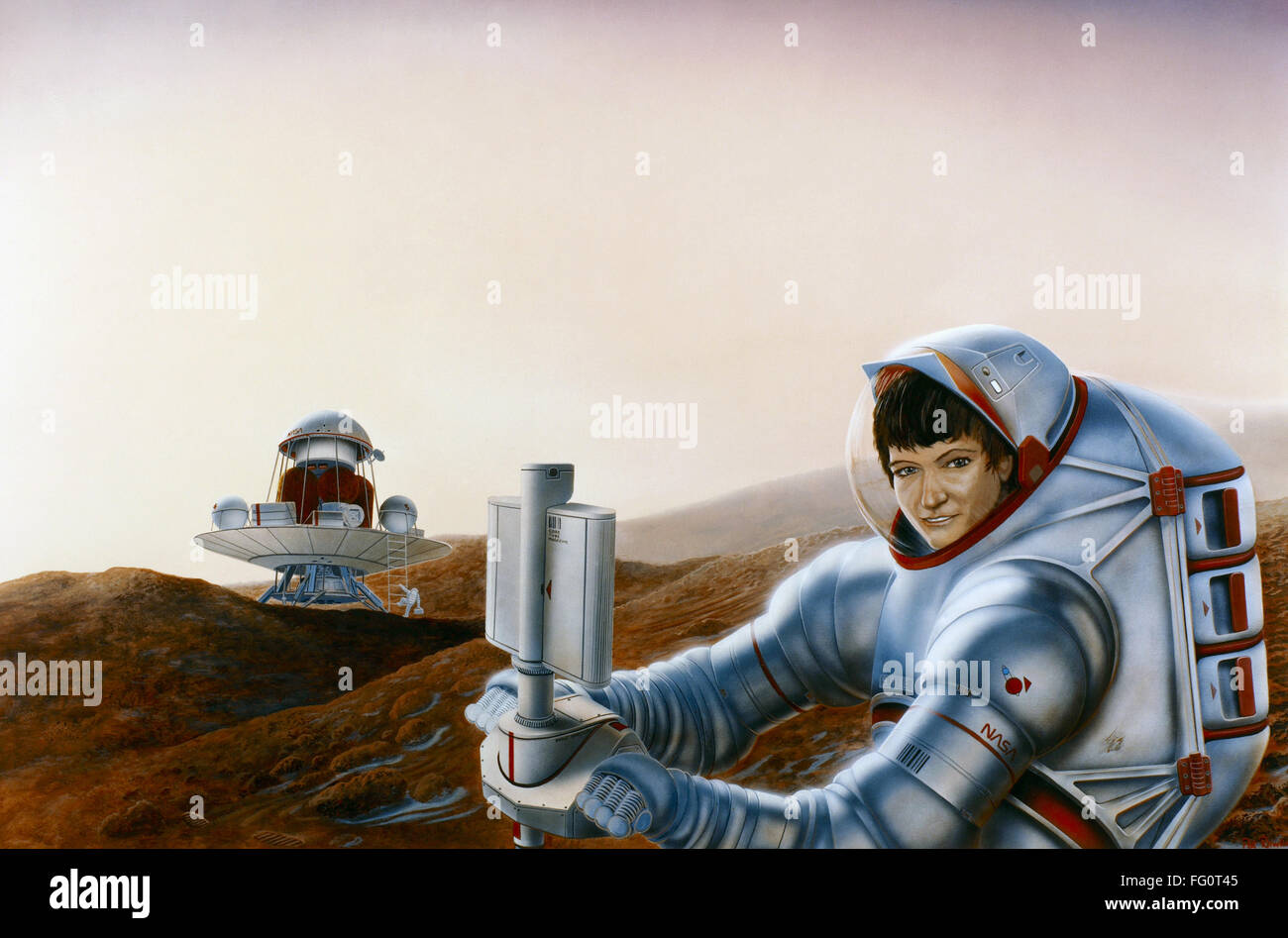 MARS: EXPLORATION. /nConceptual artwork of an astronaut collecting core ...