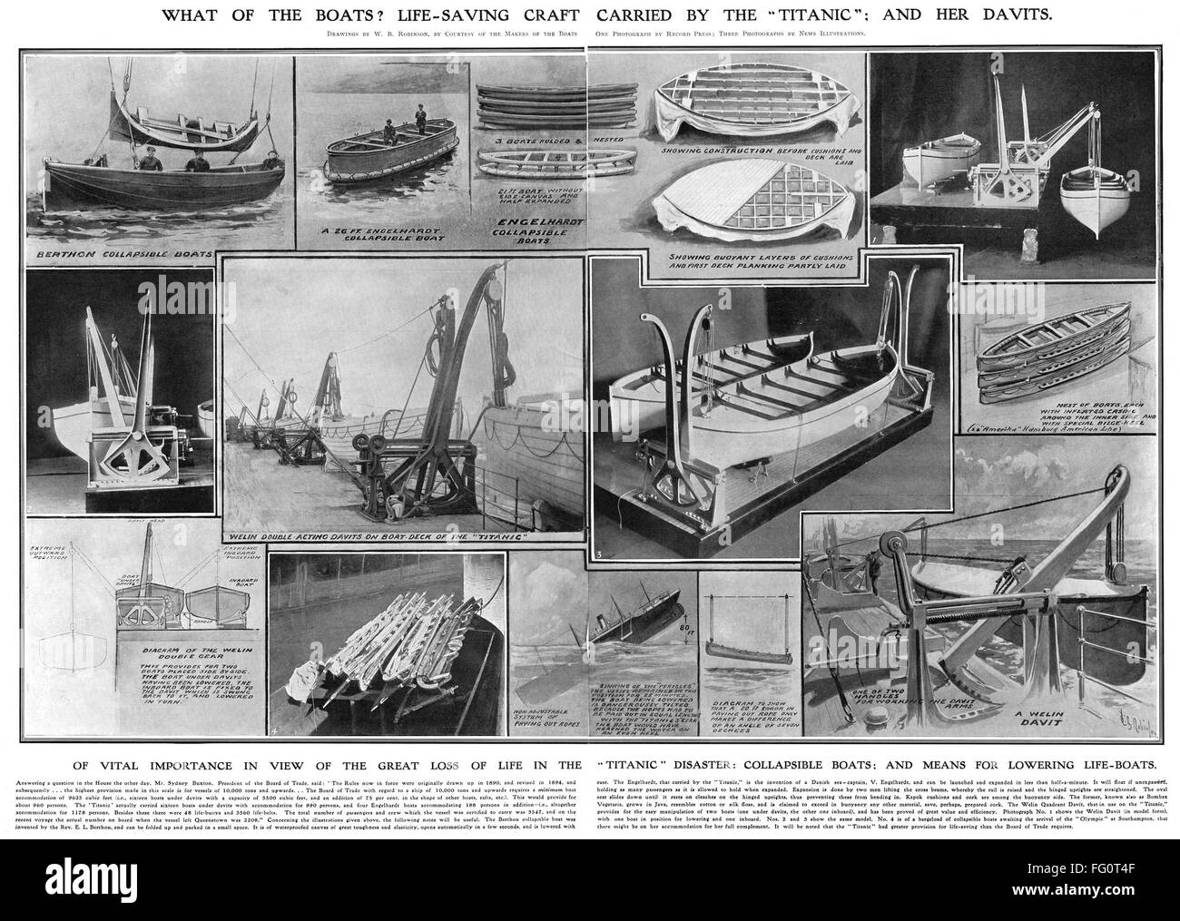 TITANIC: LIFEBOATS, 1912. /nIllustration showing different types of ...