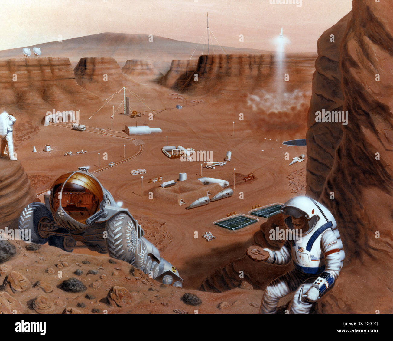 MARS: EXPLORATION. /nConceptual artwork of astronauts and a space ...