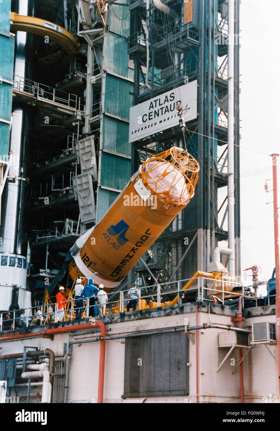 ATLAS CENTAUR, 1995. /nThe Centaur stage is being lifted and attached ...
