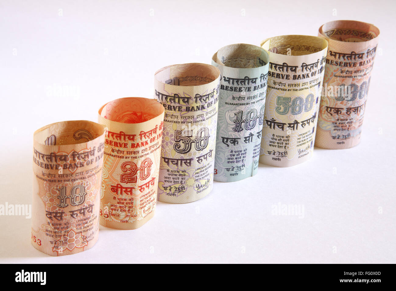 Concept , growth Indian currency ten twenty fifty rupees with one five ...