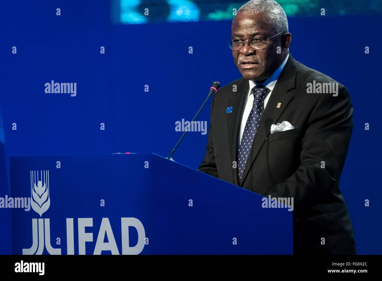 Rome, Italy. 17th Feb, 2016. IFAD's President Kanayo F. Nwanze delivers ...