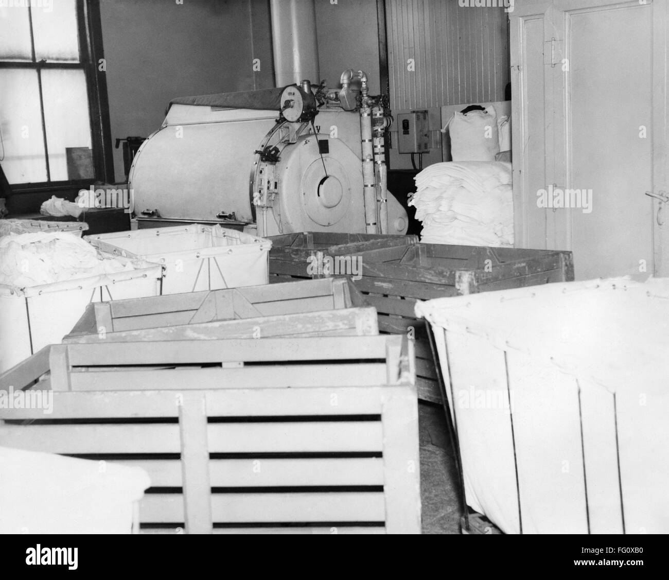 ELLIS ISLAND, c1940. /nLaundry and equipment facilities at Ellis Island ...