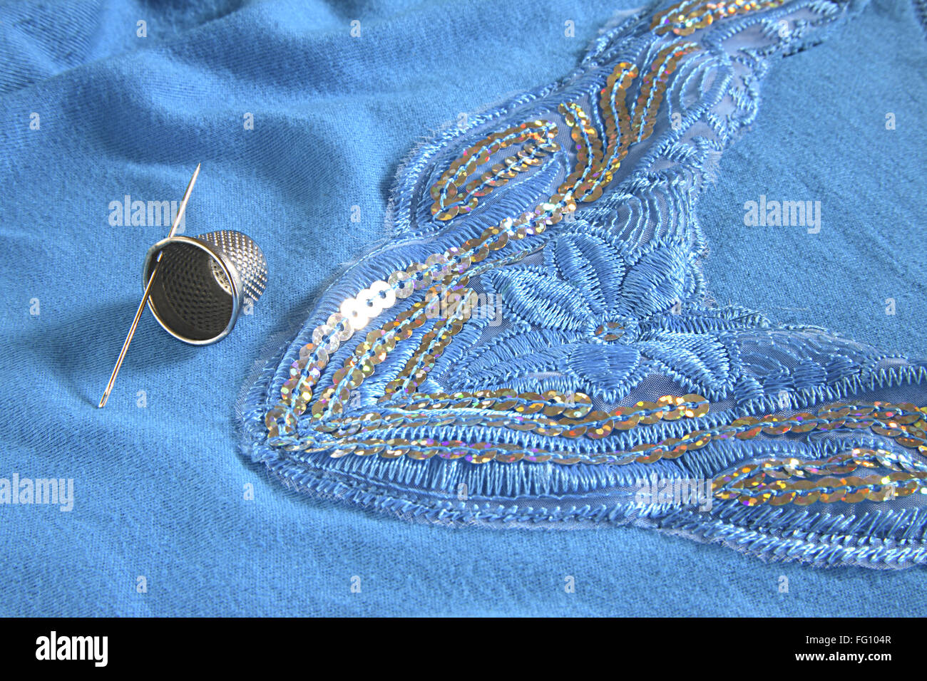 Concept , thimble with needle kadhai art of embroidery on cloth Stock ...