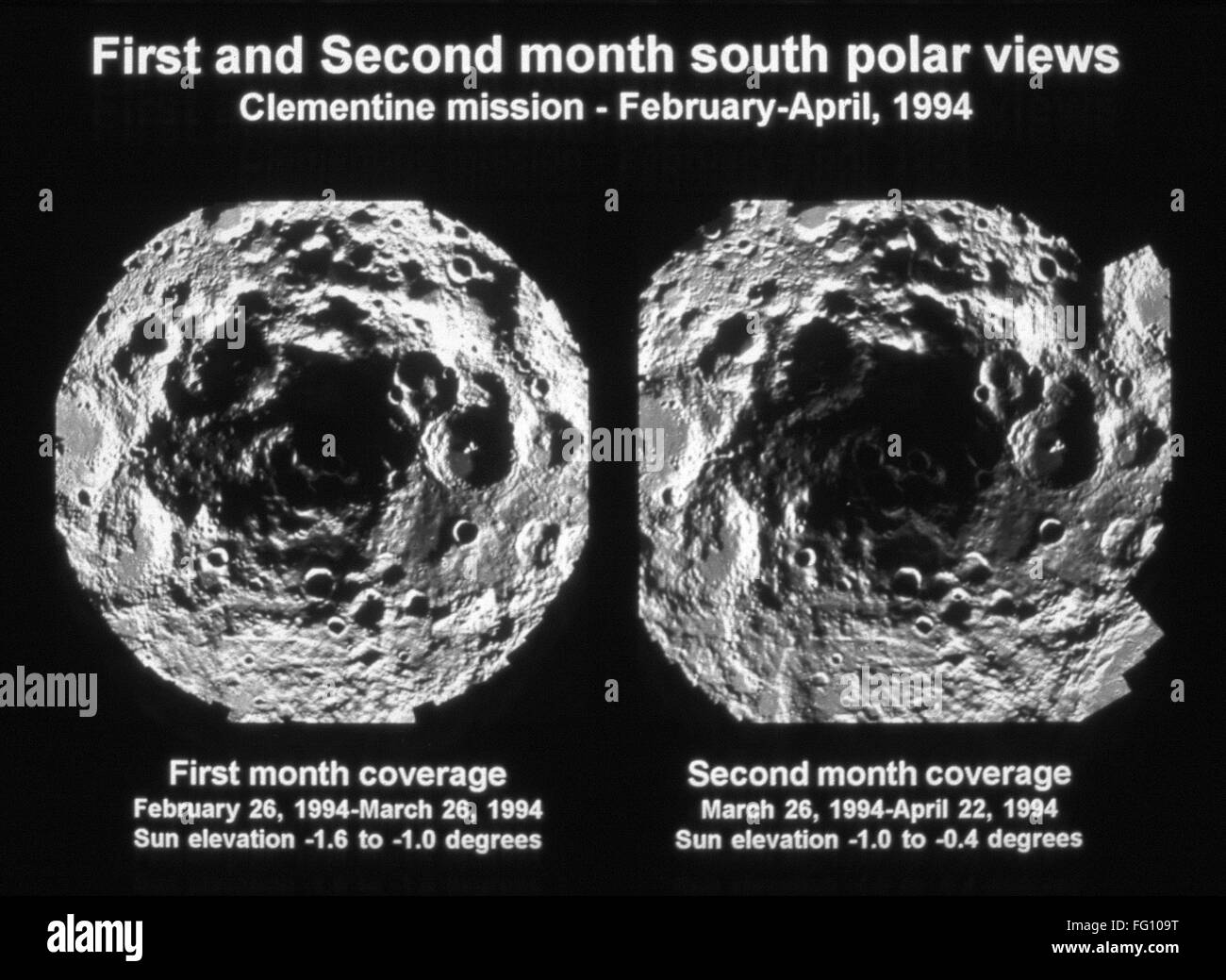 MOON: SOUTH POLE, 1994. /nTwo views of the South Pole of the moon ...