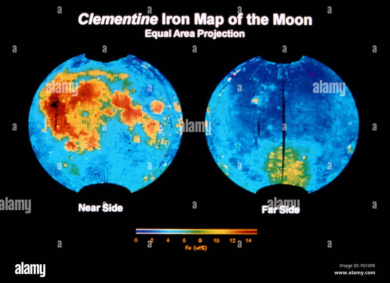 MOON: IRON MAP, 1994. /nImage showing the concentration of iron in the ...