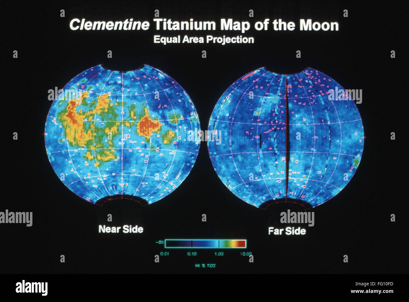 MOON: IRON MAP, 1994. /nImage showing the concentration of titanium in ...