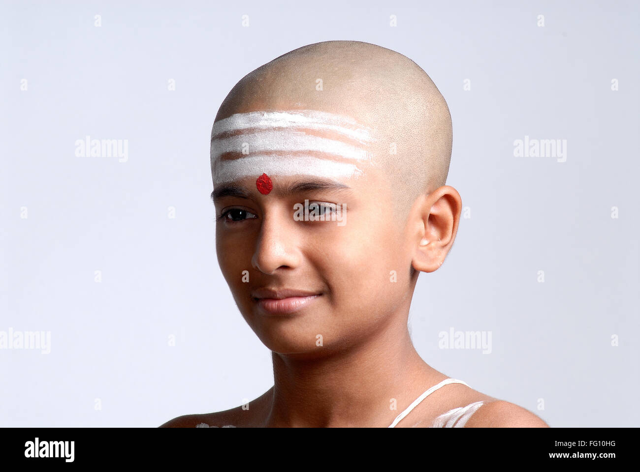 Portrait of South Asian Indian bald boy red tilak on forehead MR#719 ...