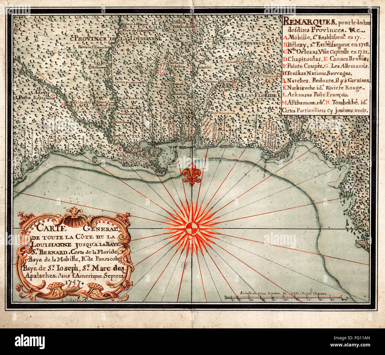 MAP: GULF COAST, 1747. /n'Carte general de toute la c⌠te de la ...