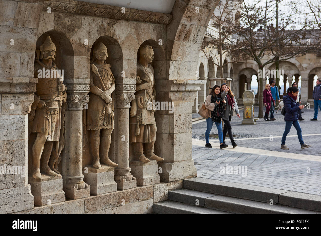 BUDAPEST, HUNGARY - FEBRUARY 02: Stone soldiers in one of the arches at ...