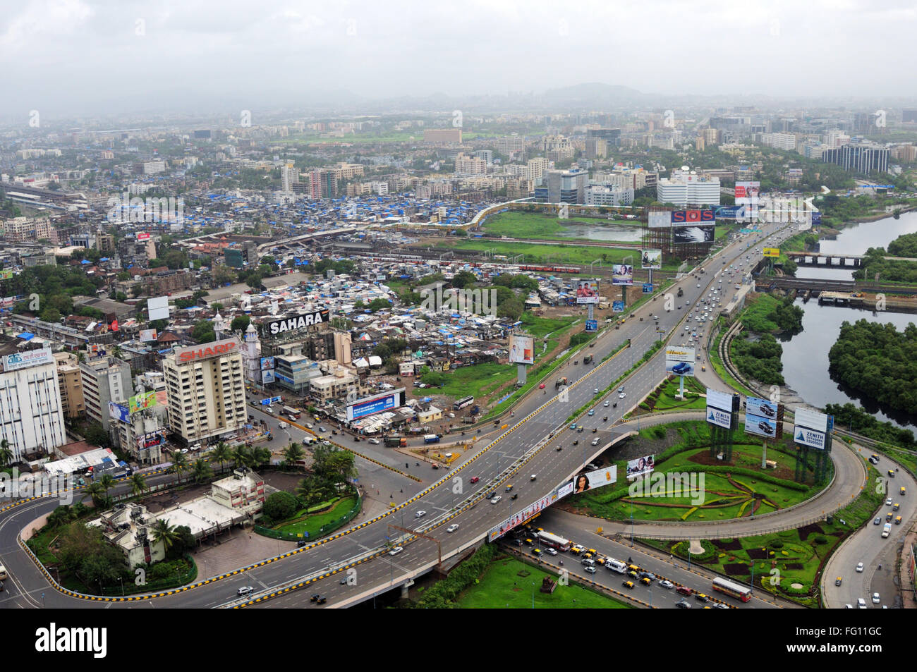 aerial view of bandra with western express highway ; Bombay Mumbai ...