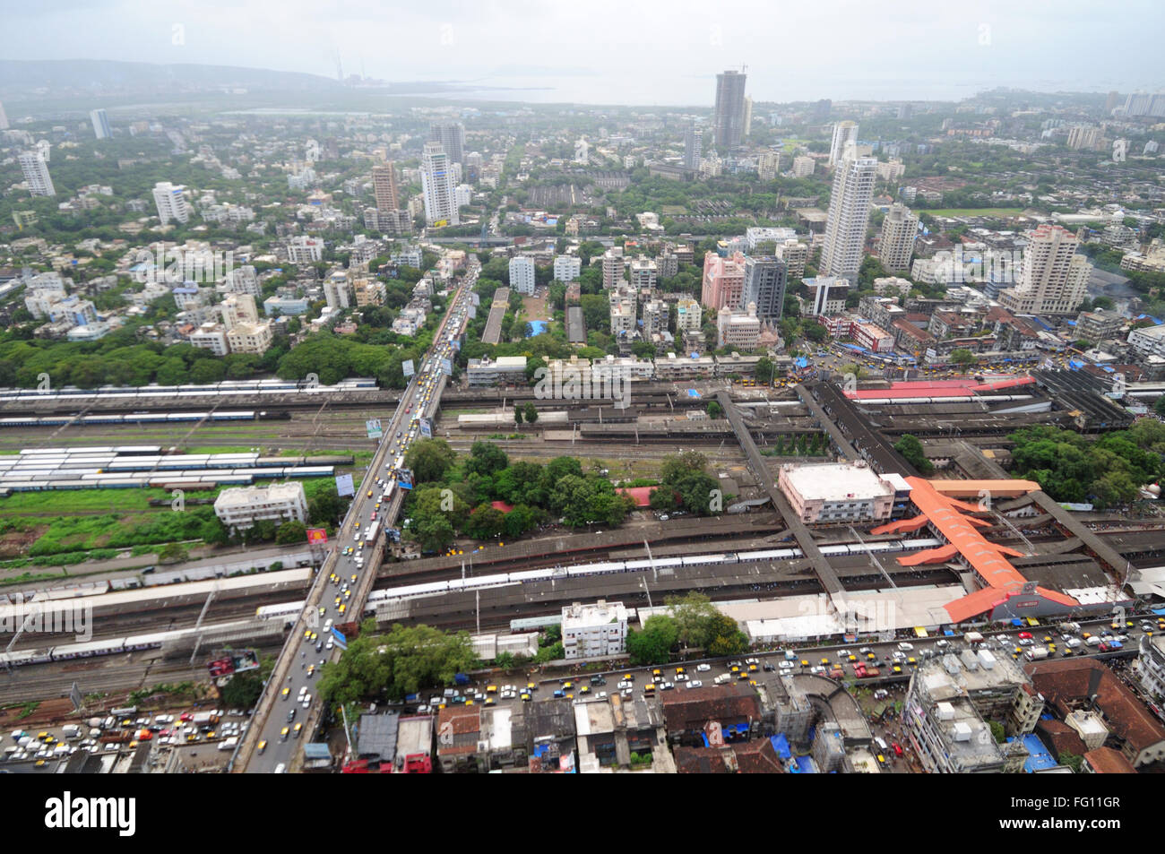 aerial view of dadar station with tilak bridge ; Bombay Mumbai ...
