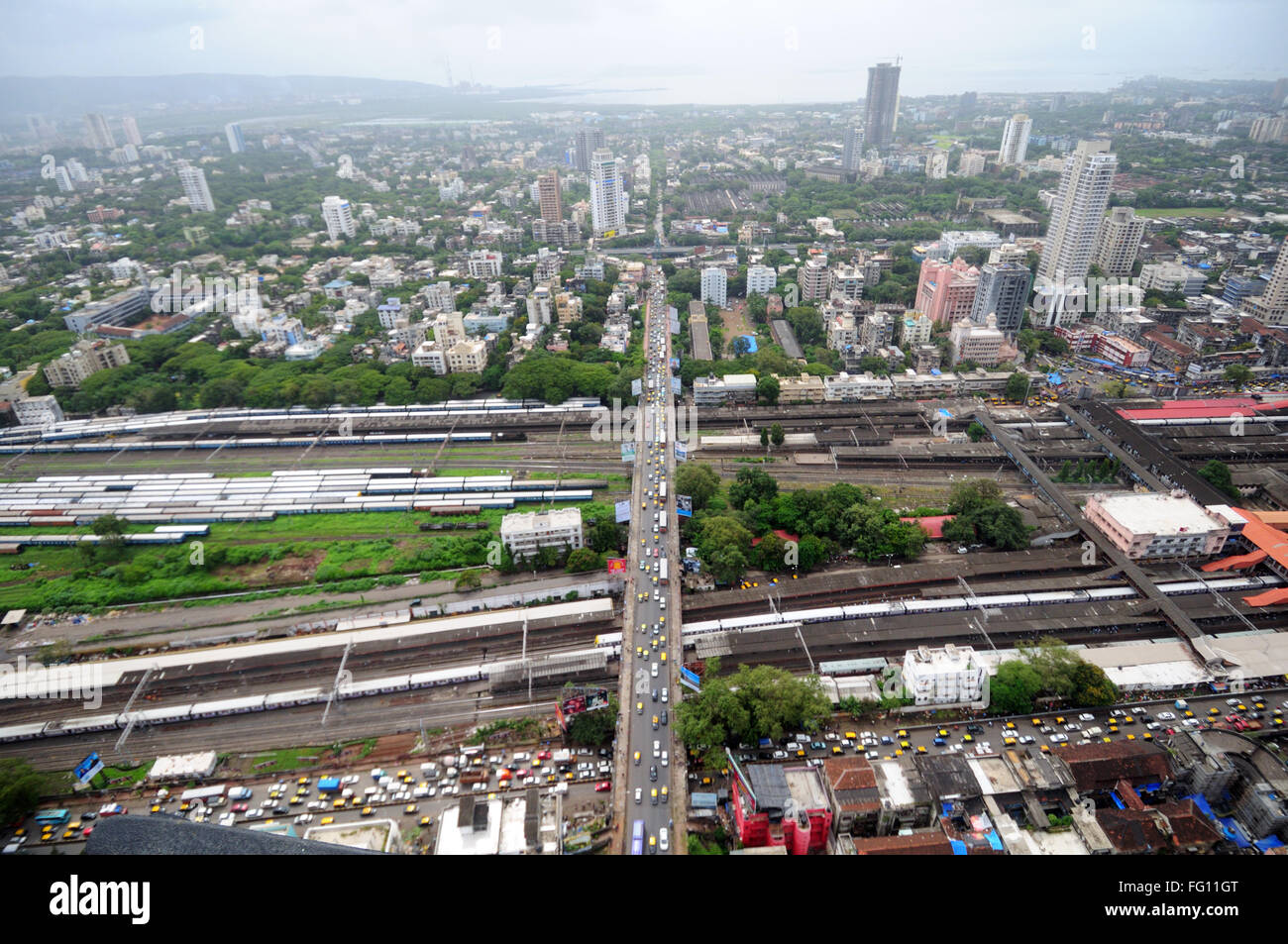 aerial view of dadar station with tilak bridge ; Bombay Mumbai ...