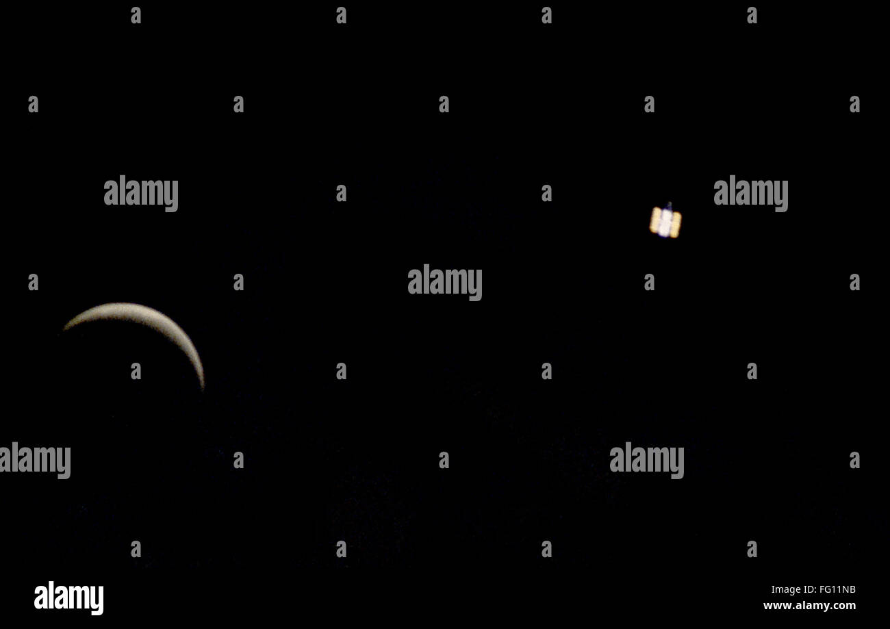 HUBBLE AND MOON, 1993. /nThe Hubble Space Telescope (right) and the ...
