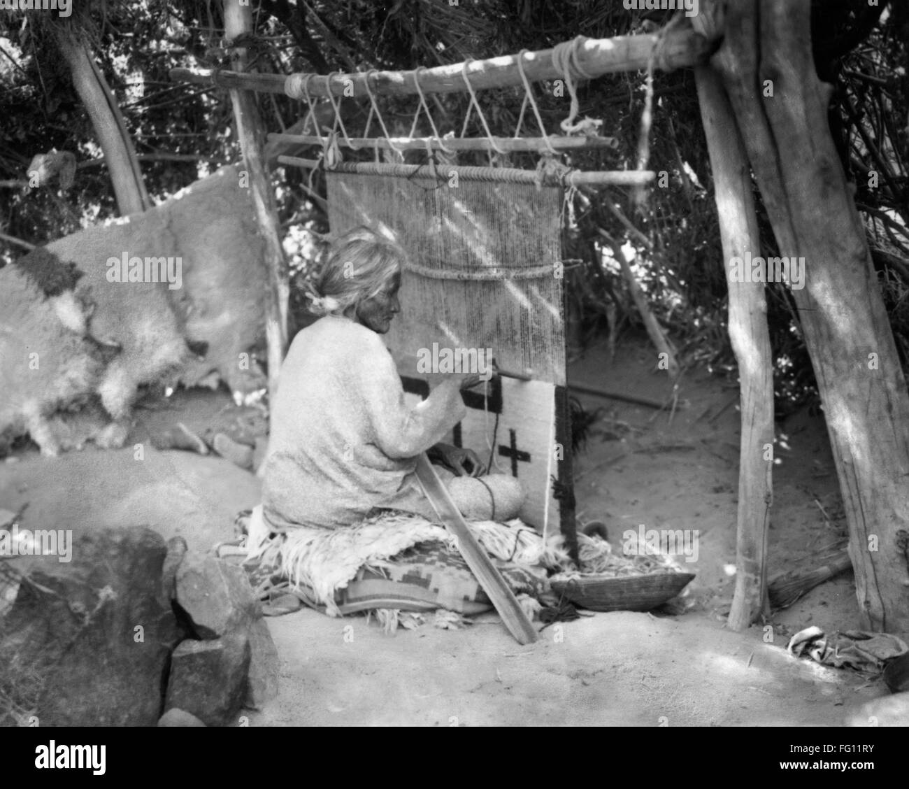 NAVAJO WEAVER. /nA Navajo woman weaving a blanket on a loom. Photograph ...