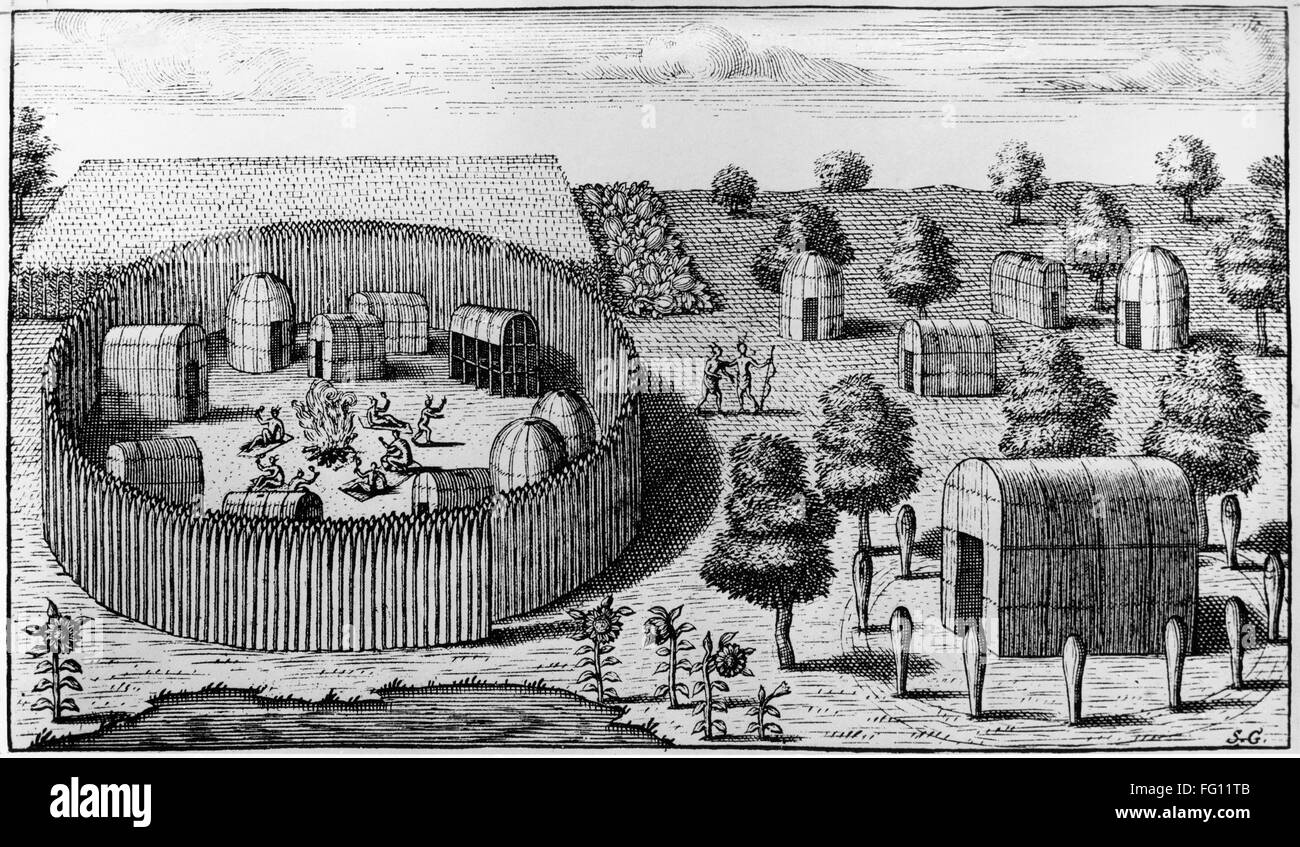 NATIVE AMERICAN VILLAGE. /nA Native American village in Virginia ...