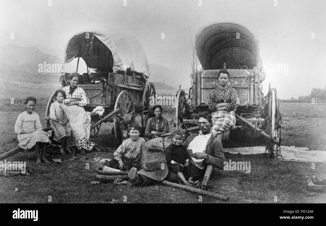 COLORADO: HOMESTEADERS. /nA family of homesteaders and their wagons in ...