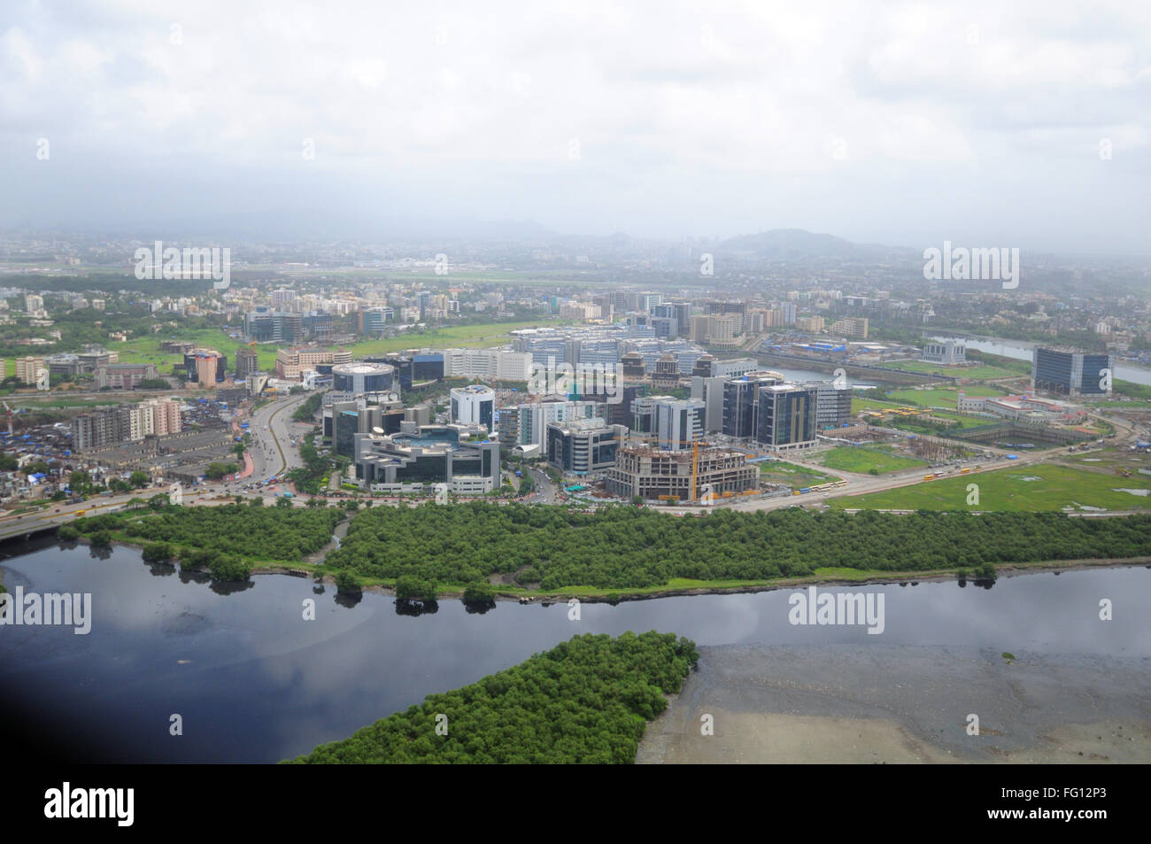 aerial view of bandra kurla complex and mithi river ; Bombay Mumbai ...