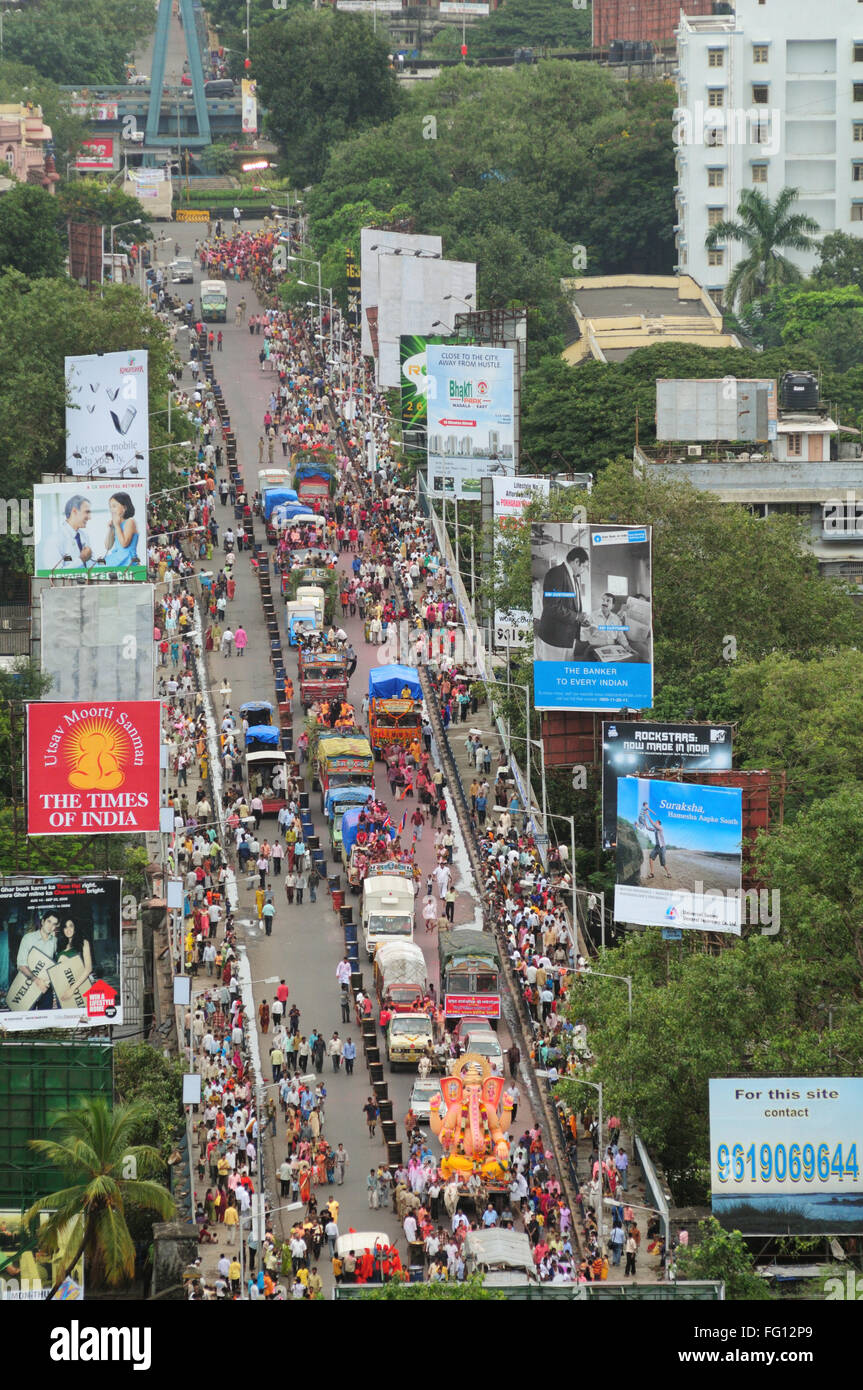 aerial view of tilak bridge on ganpati immersion ; Dadar ; Bombay ...