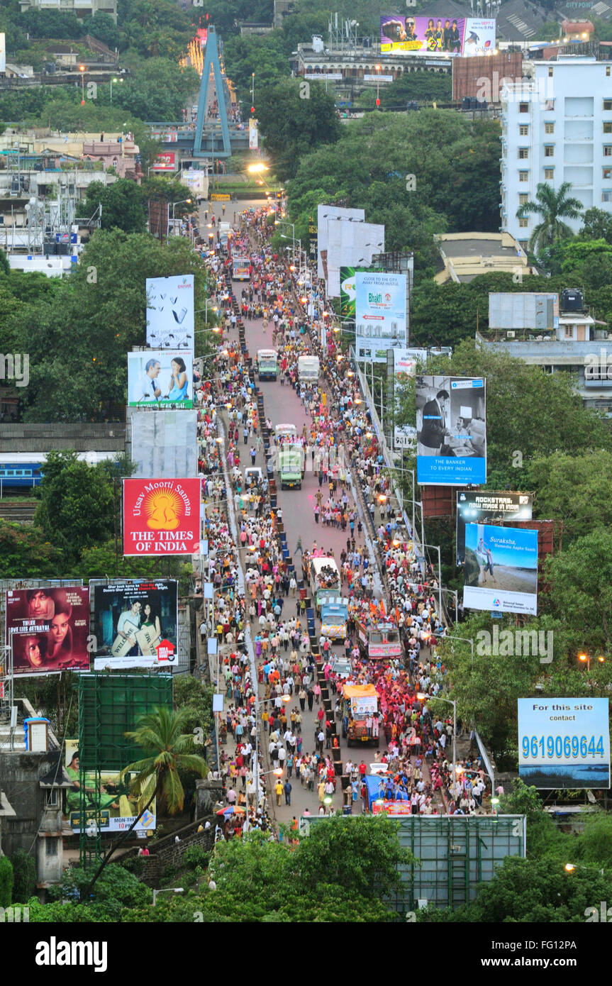 aerial view of tilak bridge on ganpati immersion ; Dadar ; Bombay ...