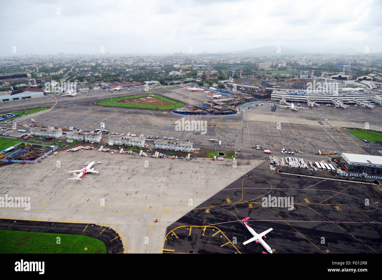 aerial view of runway at chhatrapati shivaji international airport ...