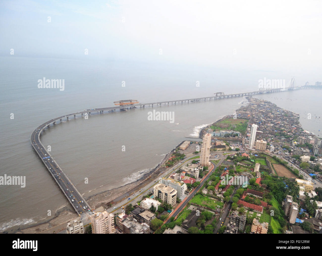 aerial view of bandra worli rajiv gandhi sea link near worli seaface ...
