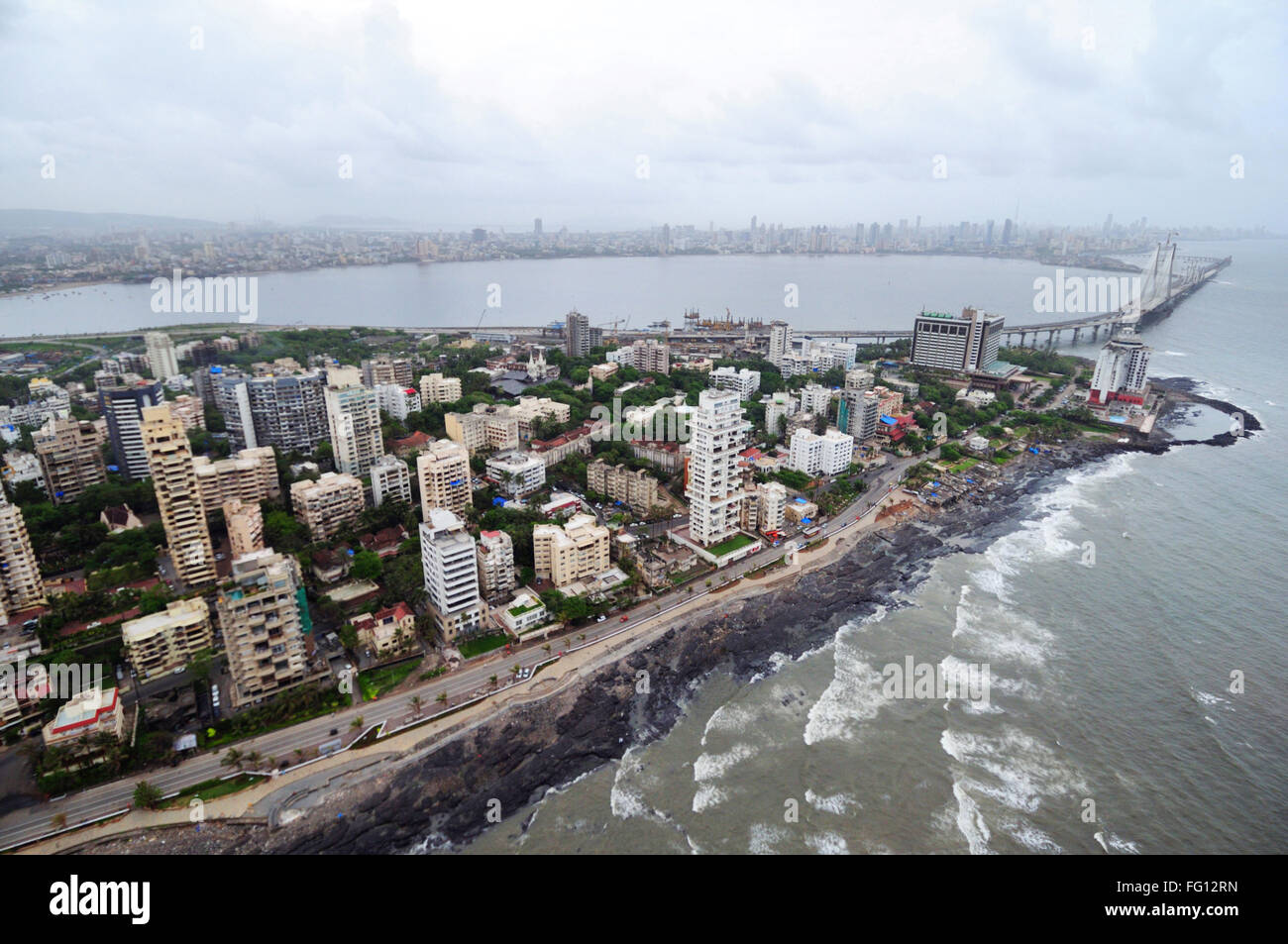aerial view of bandra band stand with bandra worli rajiv gandhi sea ...