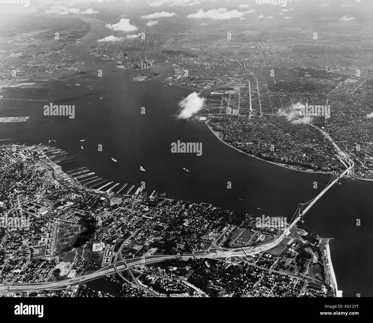 NEW YORK BAY, 1971. /nAn aerial view of the New York Bay and the ...