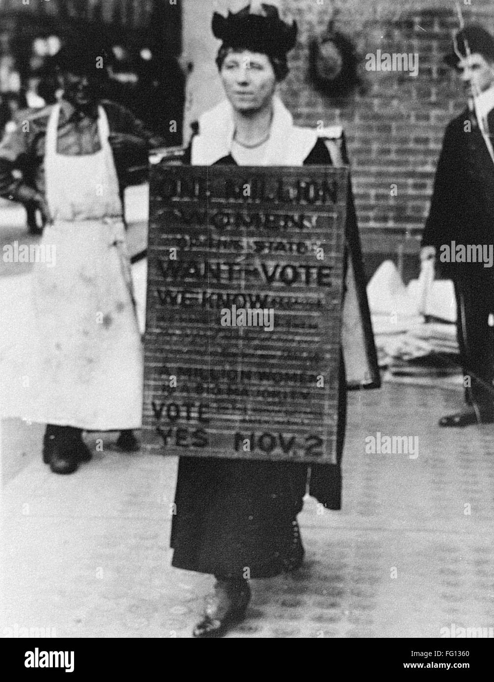 NEW YORK: SUFFRAGETTE. /nWoman wearing a sign that reads 'One Million ...