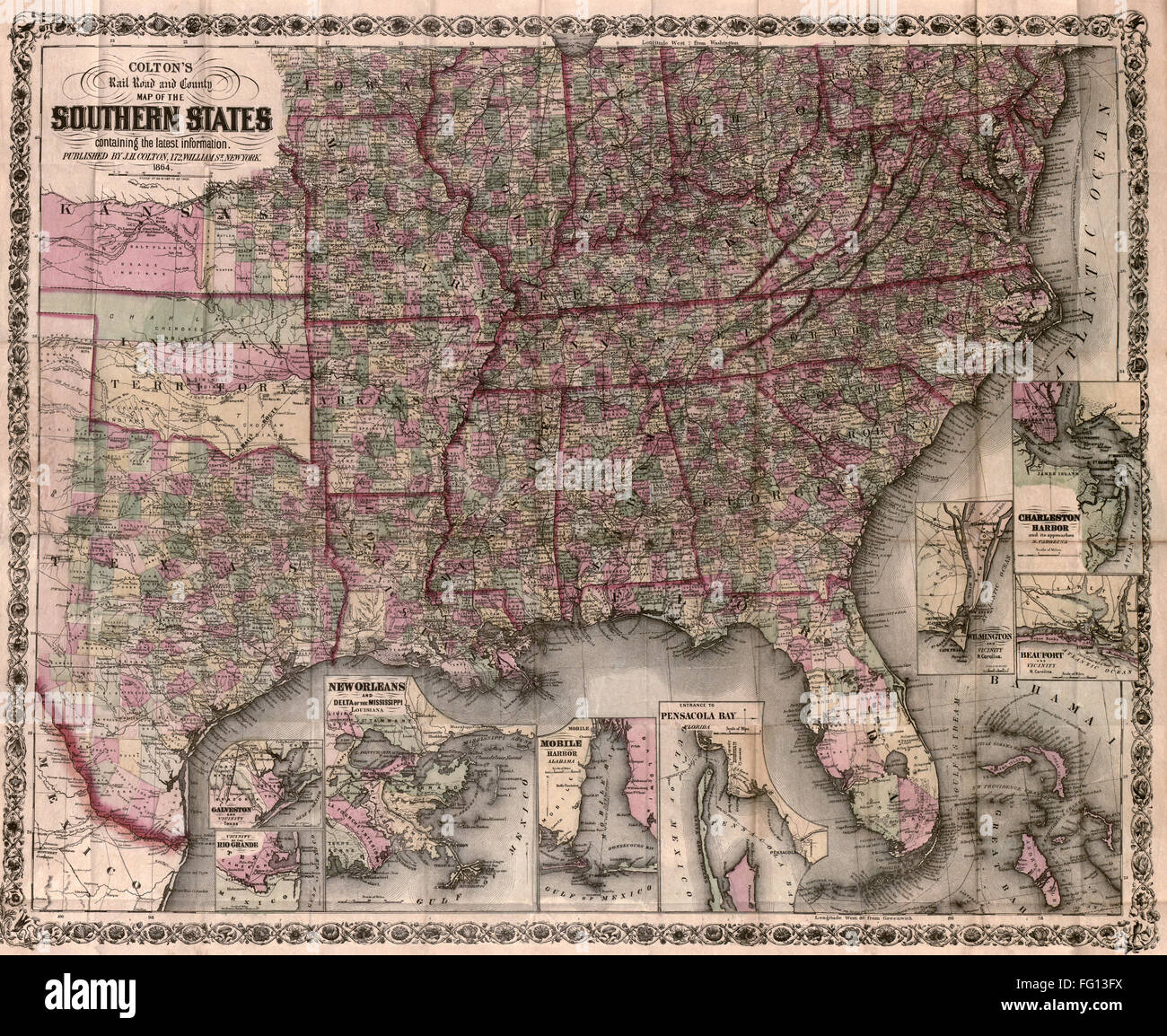 MAP: AMERICAN SOUTH, 1864. /n'Colton's Rail Road and County Map of the ...