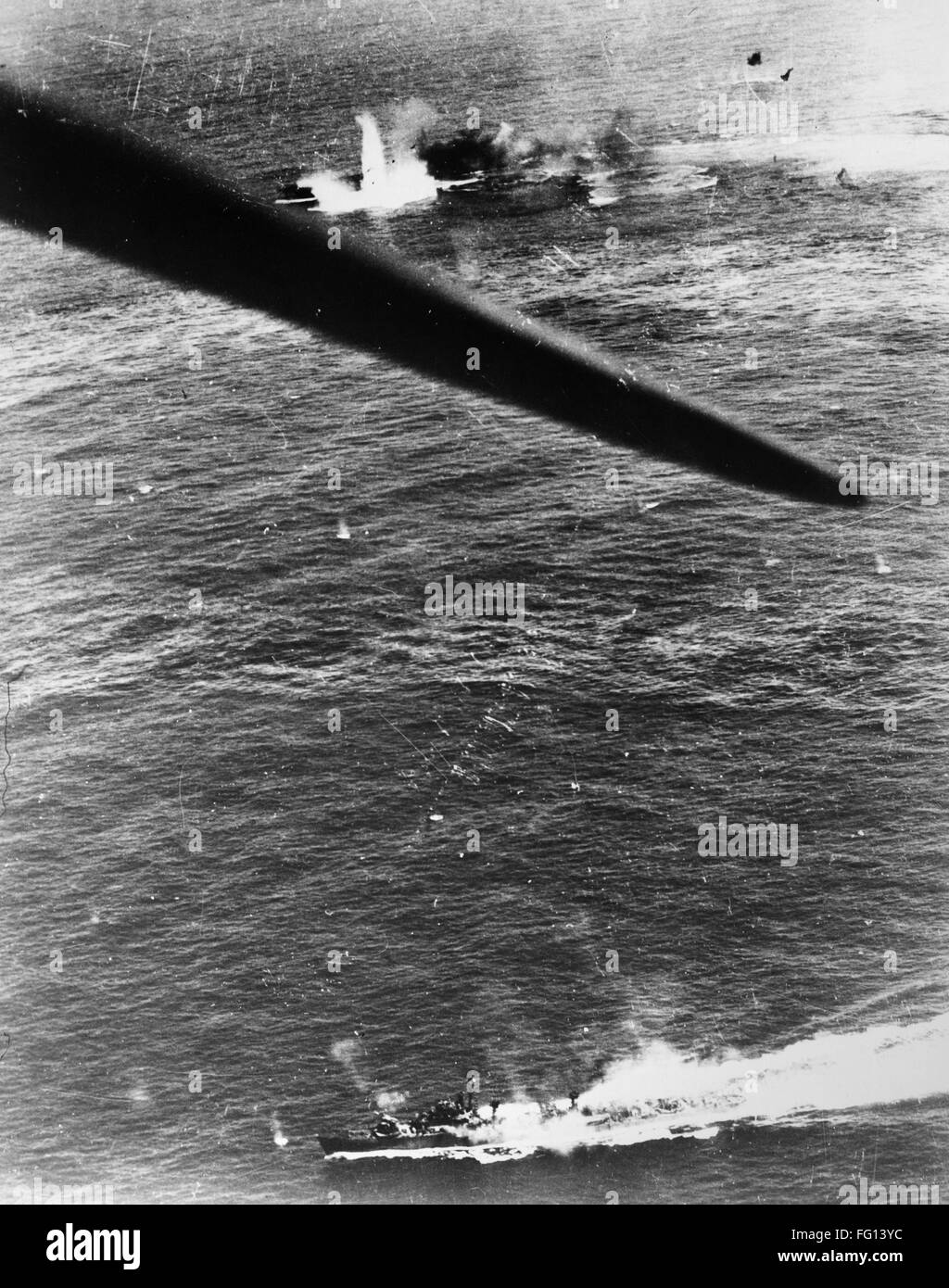 WWII: LEYTE GULF, 1944. /nAerial view of torpedos exploding amid ...