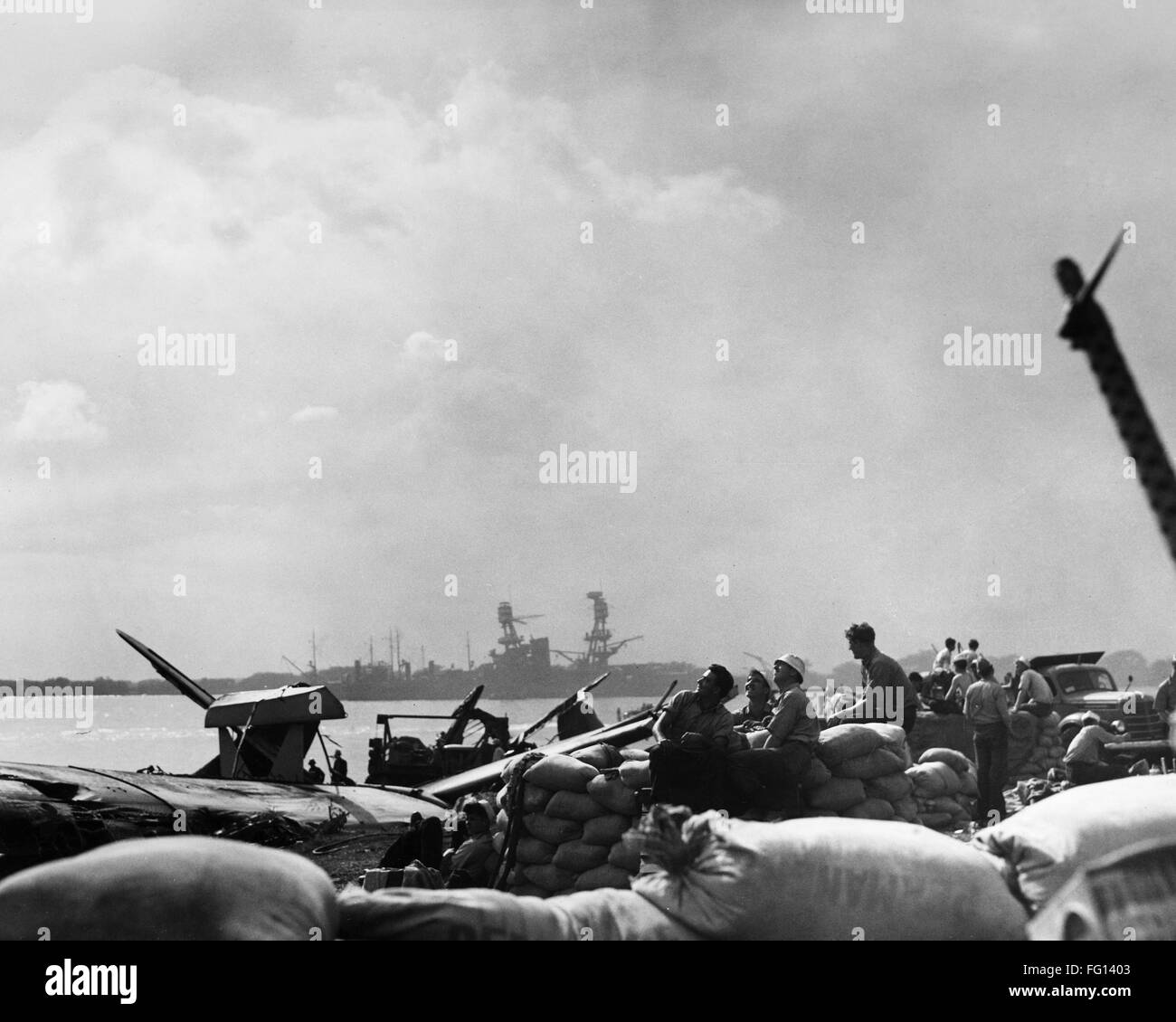 WWII: PEARL HARBOR, 1941. /nAmerican gun crews at their battle stations ...