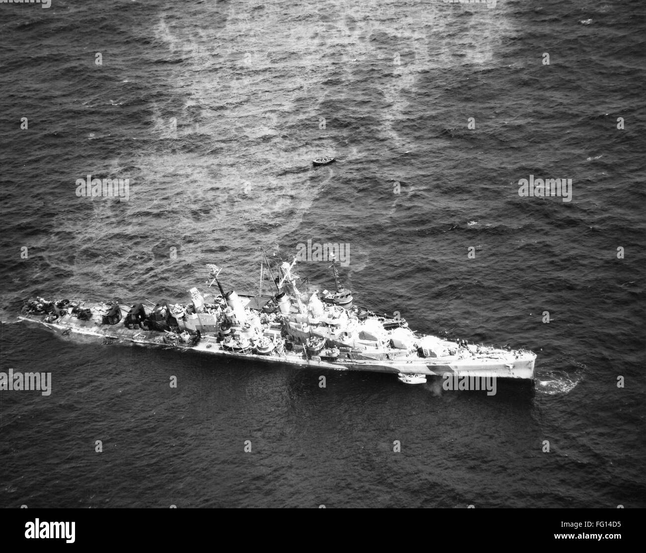 WWII: USS RENO, 1944. /nAerial view of the USS Reno after being ...