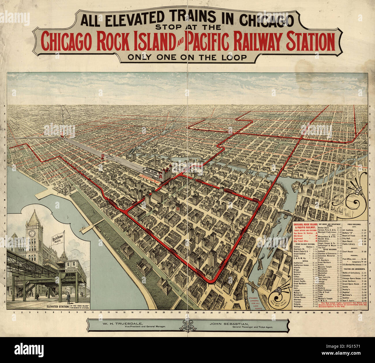 MAP: CHICAGO TRAINS, c1897. /nA map showing the elevated train lines of ...
