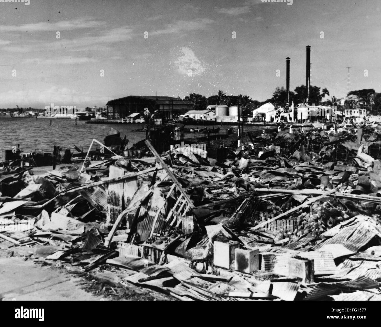 WWII: PHILIPPINES, 1941. /nView of the damaged Cavite Navy Yard in the ...