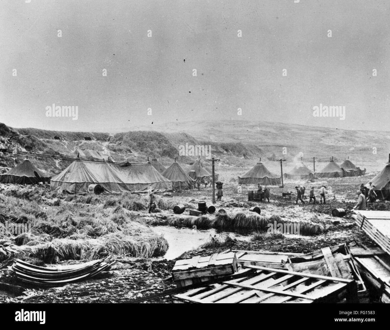 WWII: ALEUTIANS, 1942. /nU.S. sailors and marines at their base in the ...