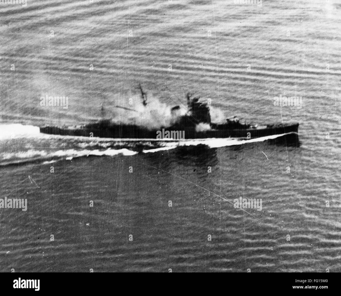 WWII: SIBUYAN SEA, 1944. /nA Japanese heavy cruiser burning during the ...