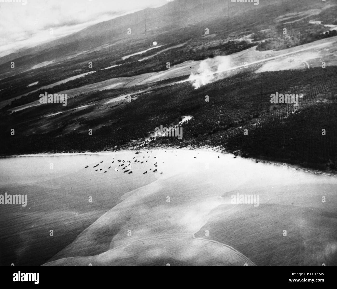 WWII: GUADALCANAL, 1942. /nAerial view of American forces in Higgins ...