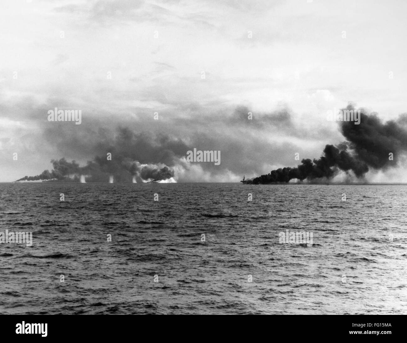 WWII: LEYTE GULF, 1944. /nAmerican Carrier Division 25 under attack by ...