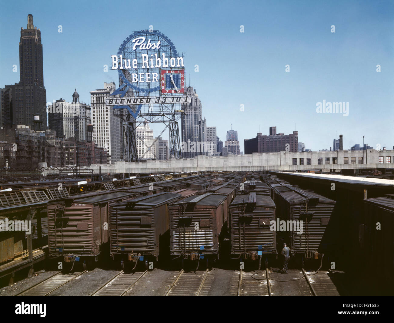 CHICAGO: RAILROAD, 1943. /nFreight cars at the South Water Street ...
