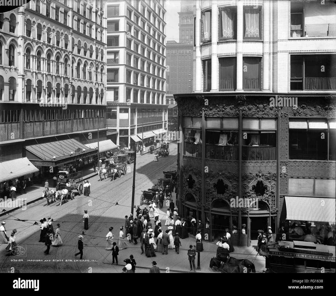 CHICAGO: STREET SCENE, 1907. /nA view of the intersection at Madison ...