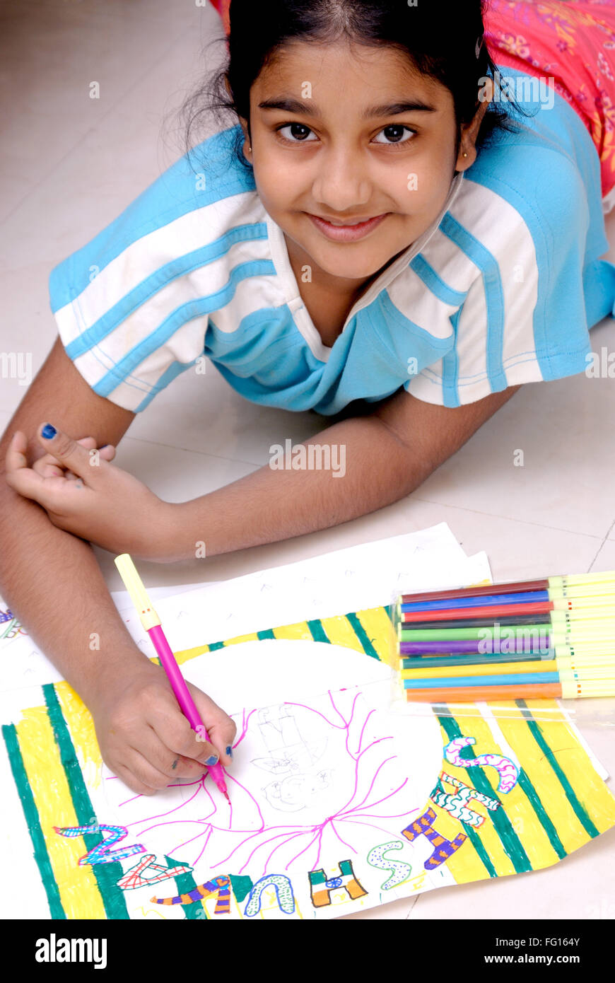 Young girl doing drawing MR#152 Stock Photo - Alamy