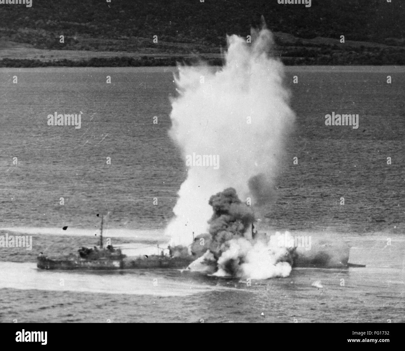 WORLD WAR II: DESTROYER. /nA large Japanese destroyer is bombed by B ...