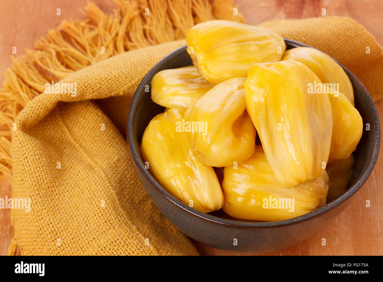 Tropical fruit Jackfruit (jakfruit, jack, jak) in bowl. Selective focus ...