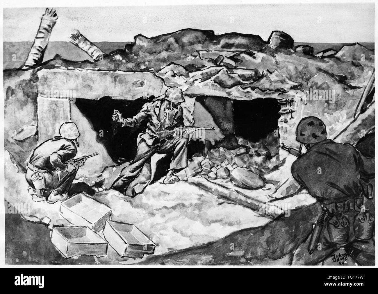 WORLD WAR II: PILL BOX FORT. /nU.S. Marine Corps troops closing up an ...
